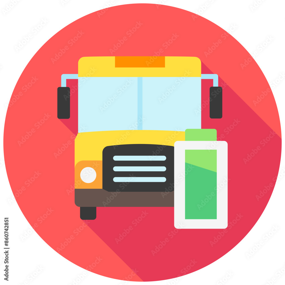 Electric bus rounded color icon, related to EV, electric vehicle ...
