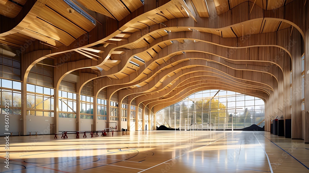community recreation center with a wooden wave-like roof that mimics ...