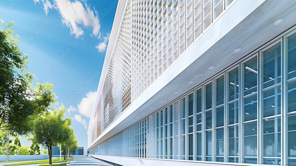 futuristic data hub with a fa? section ade made from heat-dissipating ...