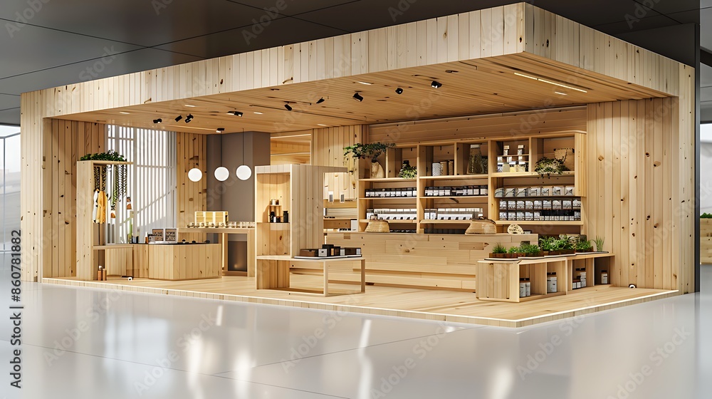 pop-up retail space with a modular wooden design, easily reconfigurable ...