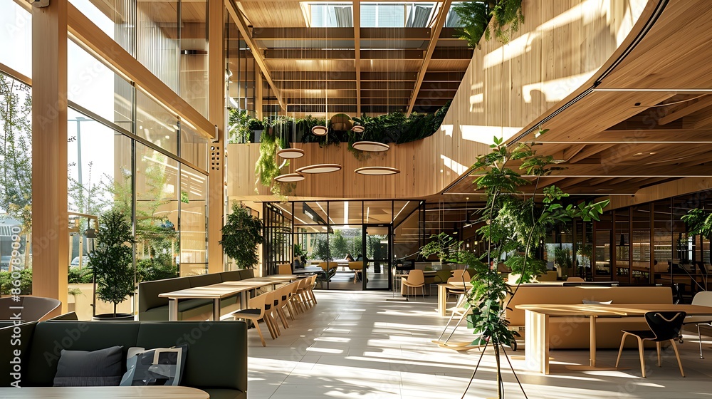 sustainable co-working space with a dynamic wooden facade that adjusts ...