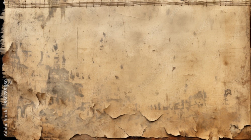 An old, decrepit sheet of paper displaying faint music notes on its ...