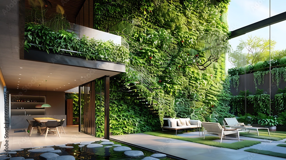 eco-friendly home with a living wall that extends from the inside out ...