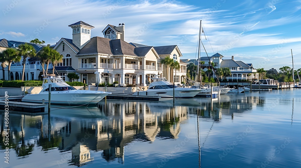 luxury yacht club where each dock and building uses James Hardie Siding ...