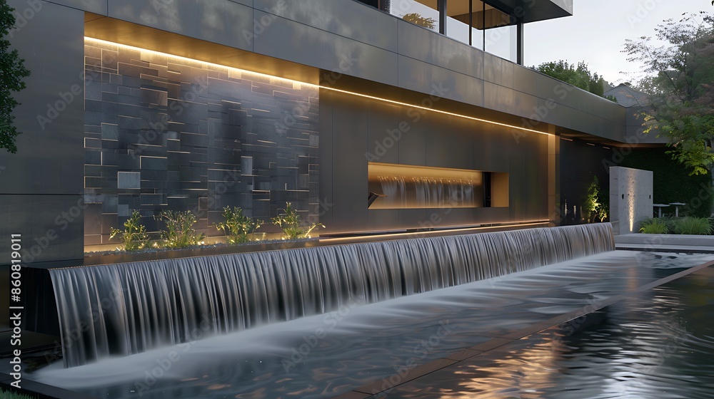 sleek, contemporary water feature with cascading layers and integrated ...