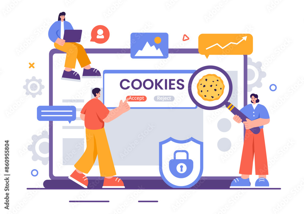 Internet Cookies Technology Vector Illustration with Tracking Cookie ...