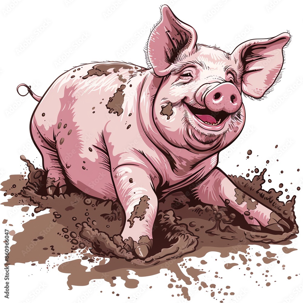 Pig Rolling in Mud , A pig happily rolling in mud, perfect for farm ...