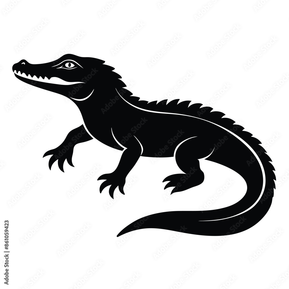 Alligator silhouette vector art white background. Silhouette alligator ...