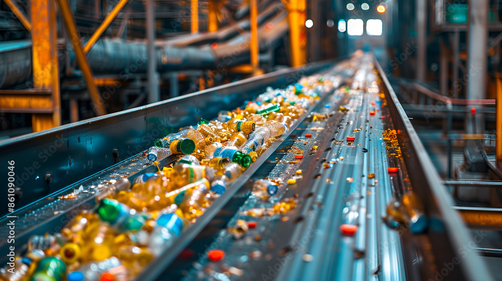 conveyor belt at a waste transfer station sorts waste for recycling or ...