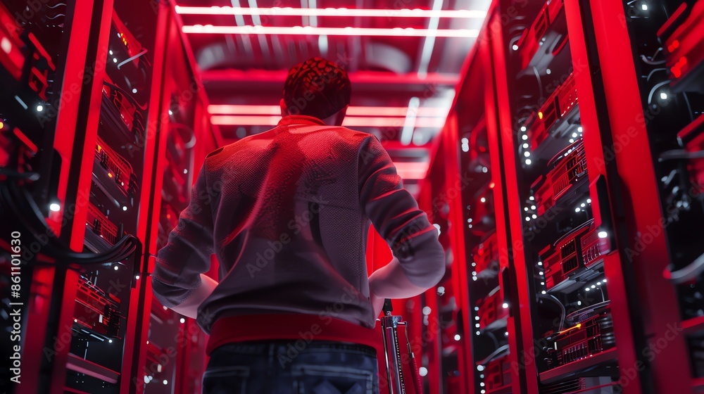 Photo Illustration Of A Tech Professional Servicing A Data Center Rack