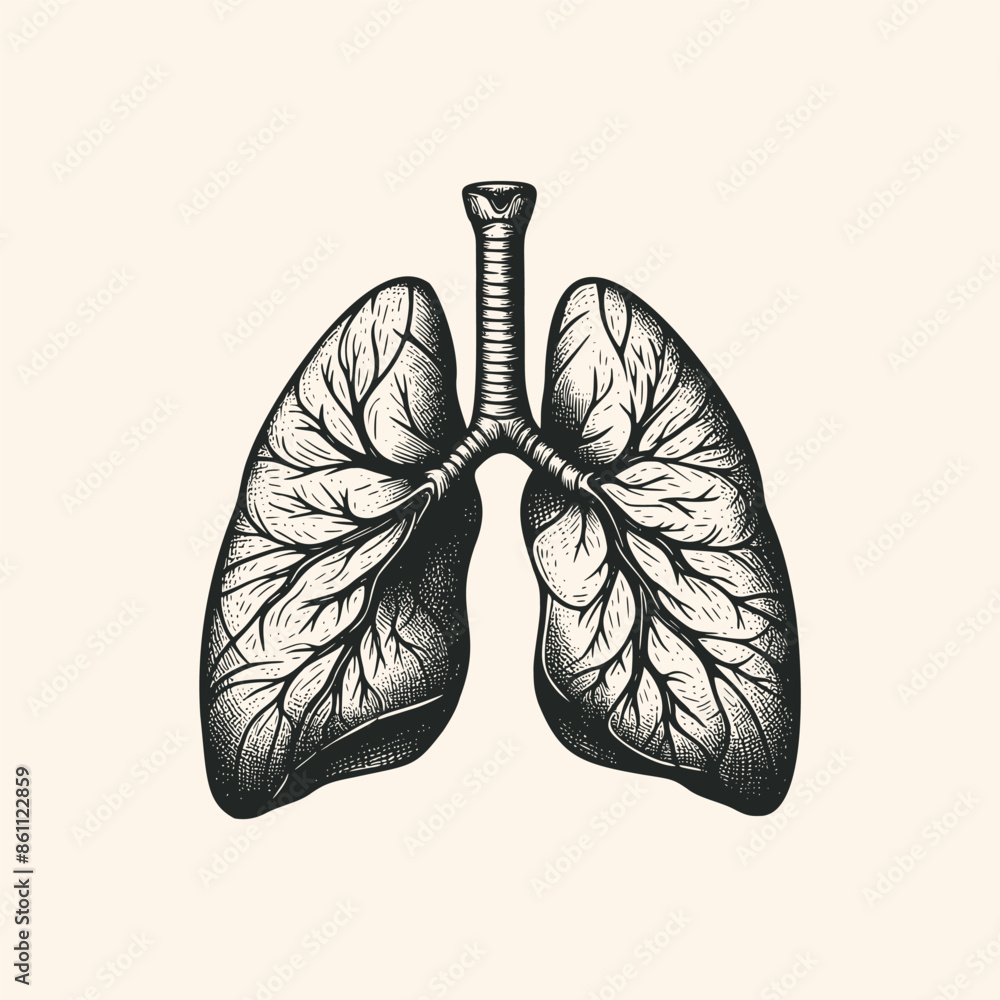 vintage illustration human lung. hand drawn lungs ink sketch ...