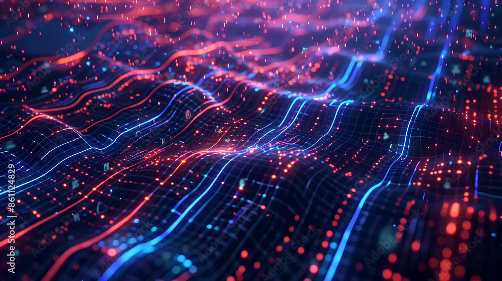 Big data technology and data science illustration. Data flow concept. Querying, analysing ...