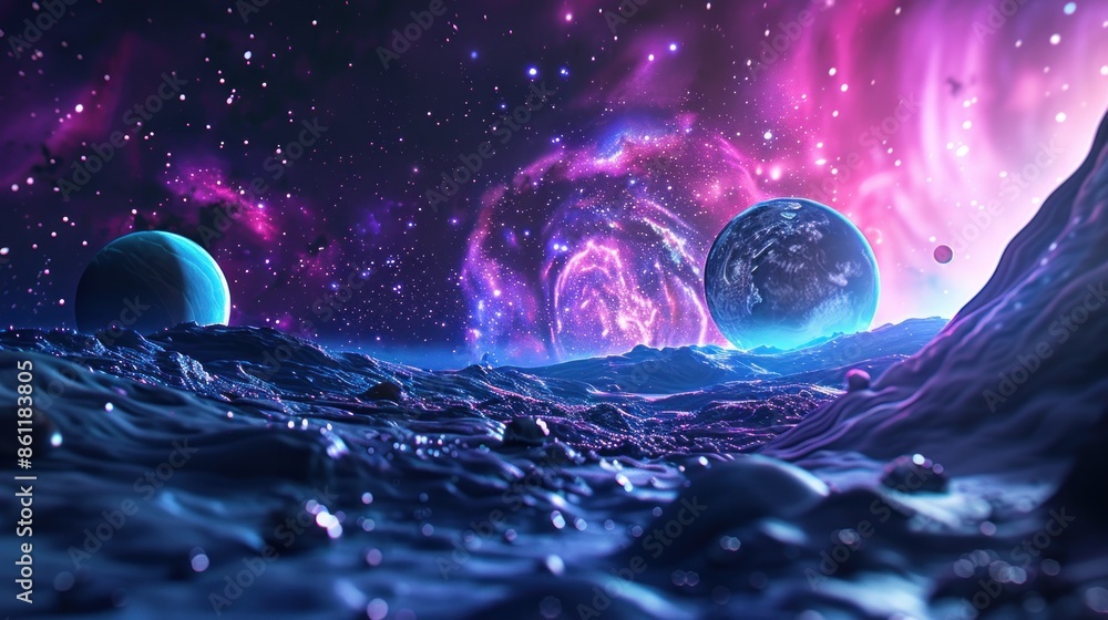 Stars, planets, fantasy landscapes of the future. Futuristic space sci ...