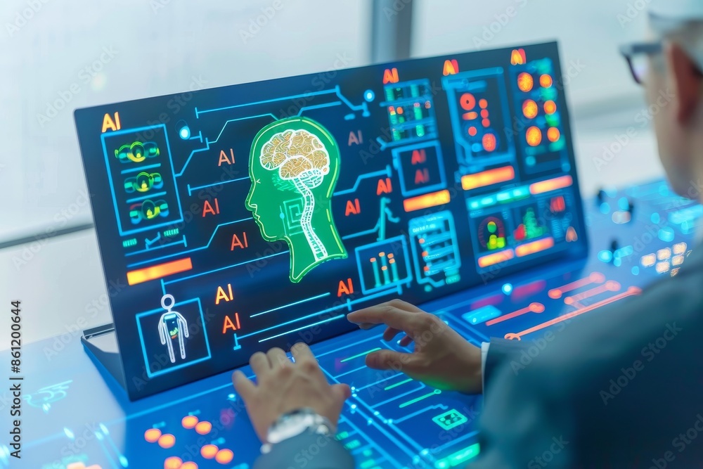 AI data analysis on futuristic digital interface, representing the ...