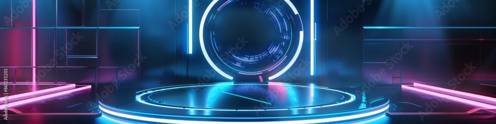 Futuristic Neon Light Stage with Podium Background for 3D Space ...