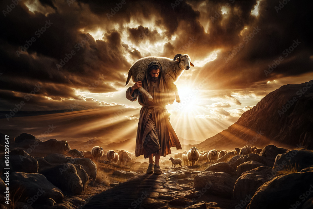 The parable of the lost sheep - Words of Jesus, Bible story Stock Photo ...