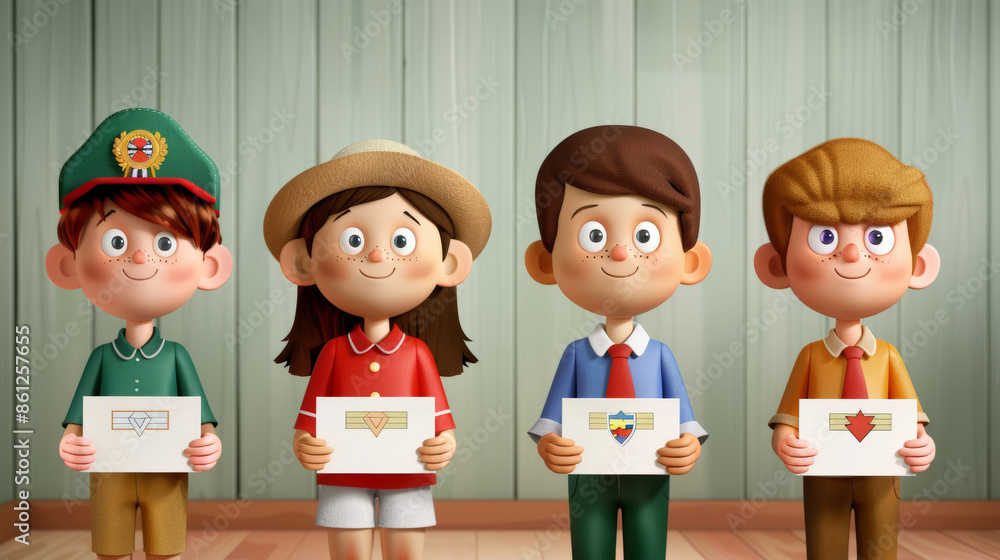 'scouts at an awards ceremony, receiving badges and certificates, proud ...