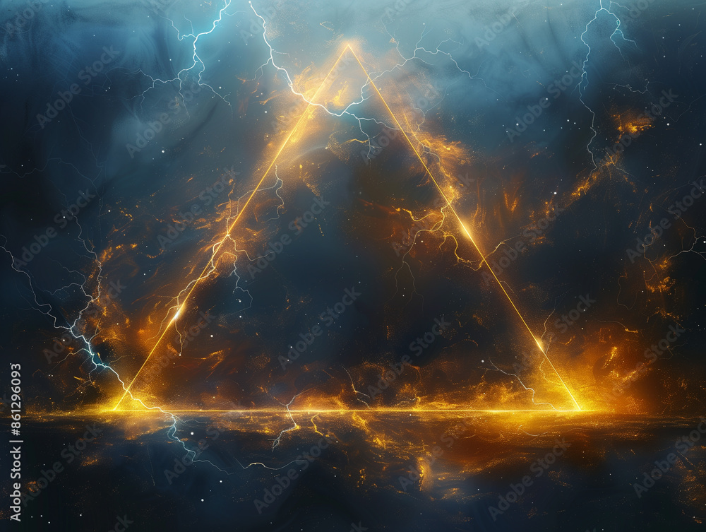 Triangular geometric figure made with yellow ocher lightning. Lightning ...