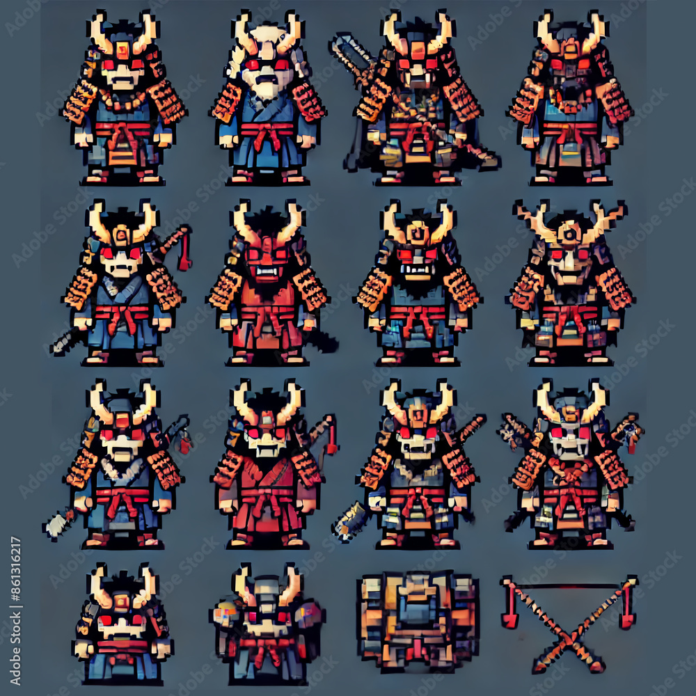 Pixel Art Sprite Sheet for Japanese RPG Oni General Icons Stock Illustration | Adobe Stock