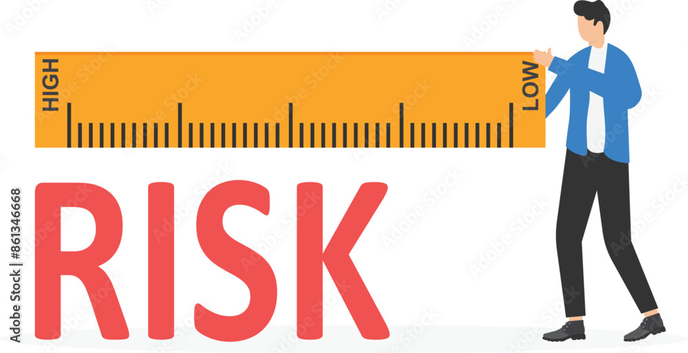 Smart businessman using wooden ruler and measuring risk. Measuring tape ...