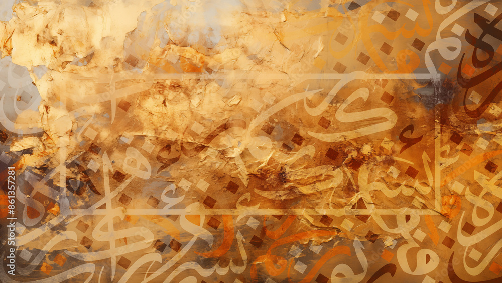Arabic calligraphy wallpaper on a wall with a brown background and old ...