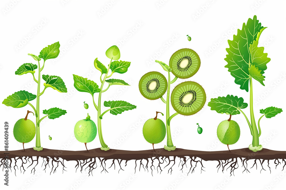 Kiwifruit growth stages. Kiwi ripening period progression. Life cycle ...