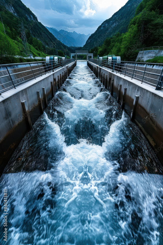 le Hydroelectric Dam with Water Flowing Through Turbines Harnessing the ...