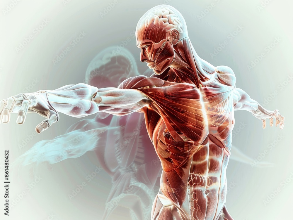 X-ray style digital illustration of a detailed anatomical diagram ...