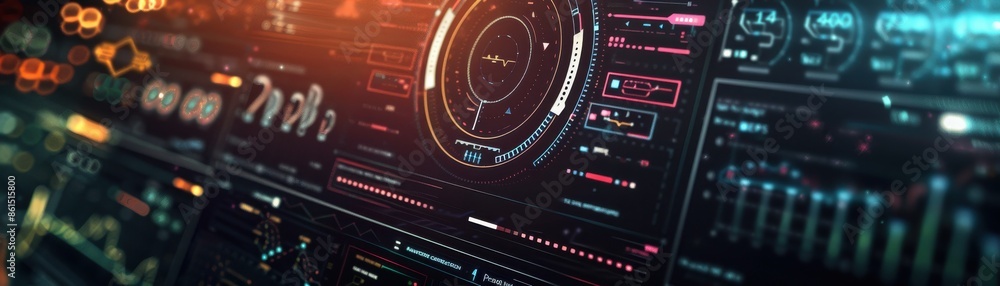 Digital lock, dark system monitoring interface, data analysis chart ...