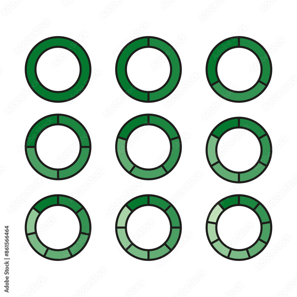 Circles divided diagram 3, 10, 7, graph icon pie shape section chart ...