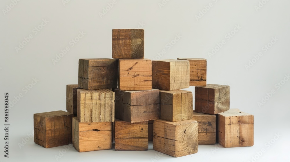Neatly stacked wooden blocks organized in groups of 3-5, featuring ...