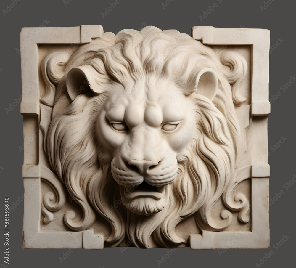 Marble relief with male lion head. Antique sculpture with the king of ...