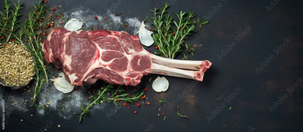 Uncooked lamb shanks and mutton meat displayed on a kitchen table ...