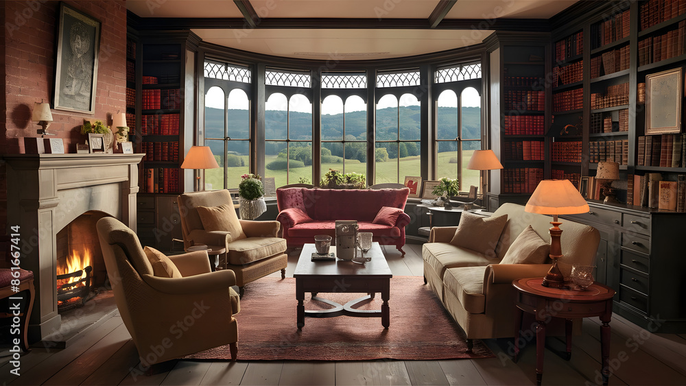 England style living room interior, English-style living room beige ...