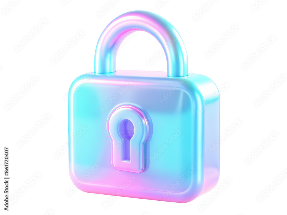Iridescent 3D Lock Icon in Gradient Colors. Perfect for Security and ...