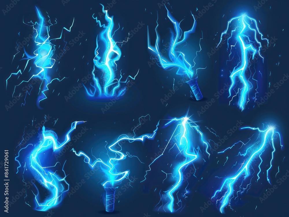 Cartoon lightning animation. Animated frames of electric strike, magic ...