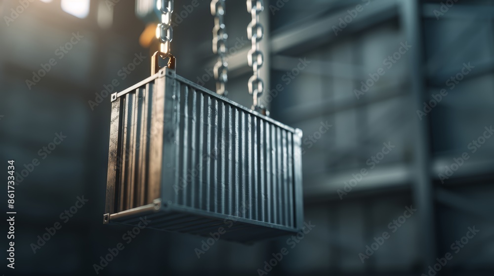 Crane precisely placing empty shipping containers, detailed view of ...