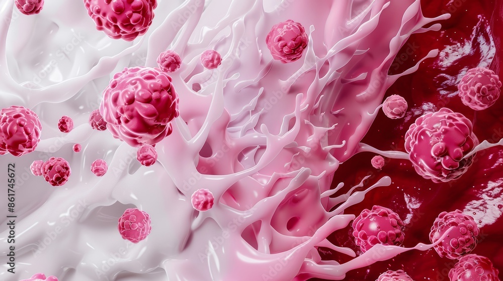 Detailed medical illustration of breast cancer cells in tissue, showing ...