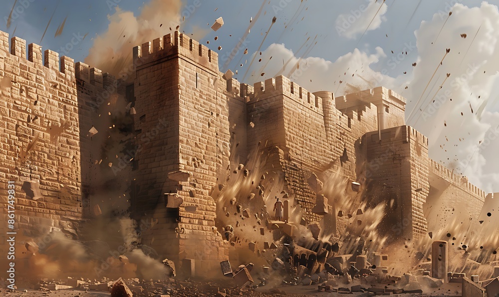 A detailed digital illustration showing Jericho's medieval castle walls ...