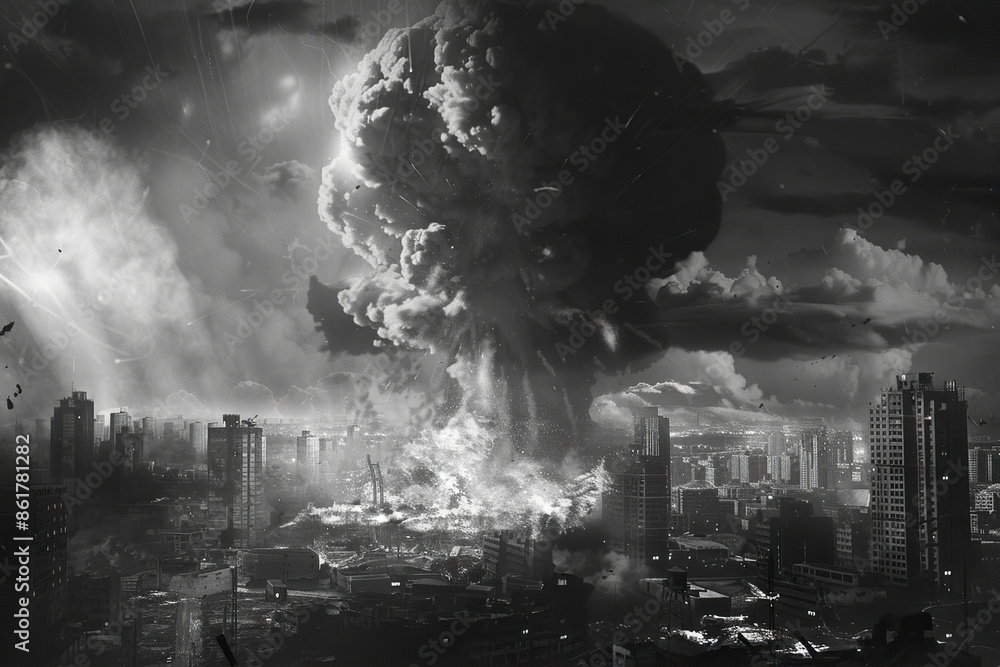 Generative ai on theme of scary nuclear explosion in outdoor, mushroom ...