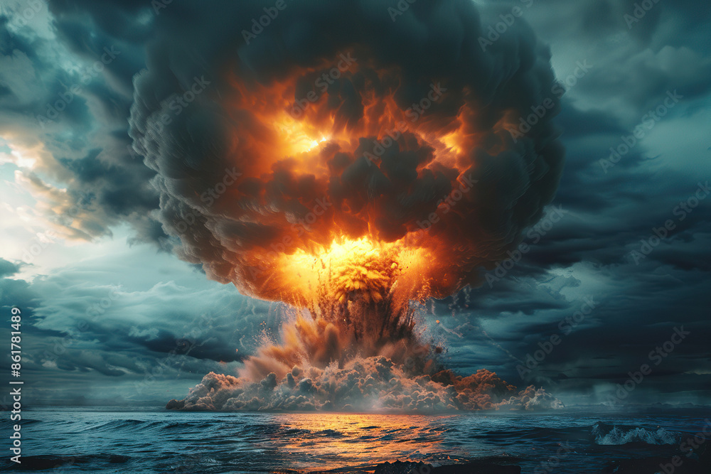 Stock-Illustration „Generative ai on theme of scary nuclear explosion ...