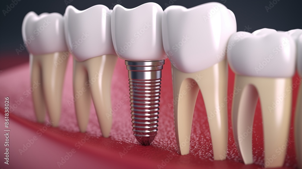 Dental implantation background. Human jaw with row of teeth and dental ...