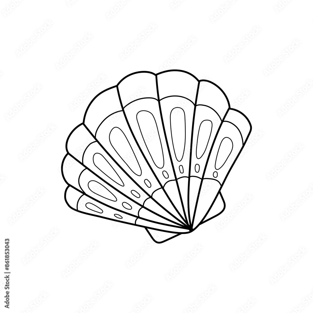 Pearl shelll vector illustration. Line art. printable coloring page for ...