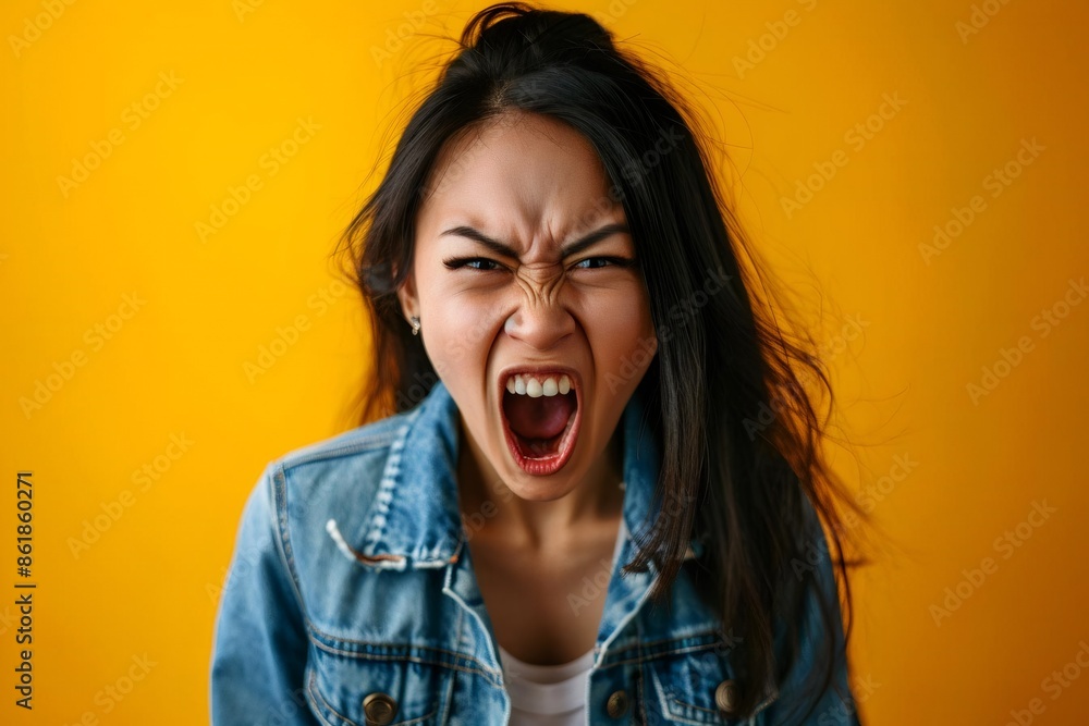 Stock-Foto „Screaming, hate, rage. Crying emotional angry asian woman ...