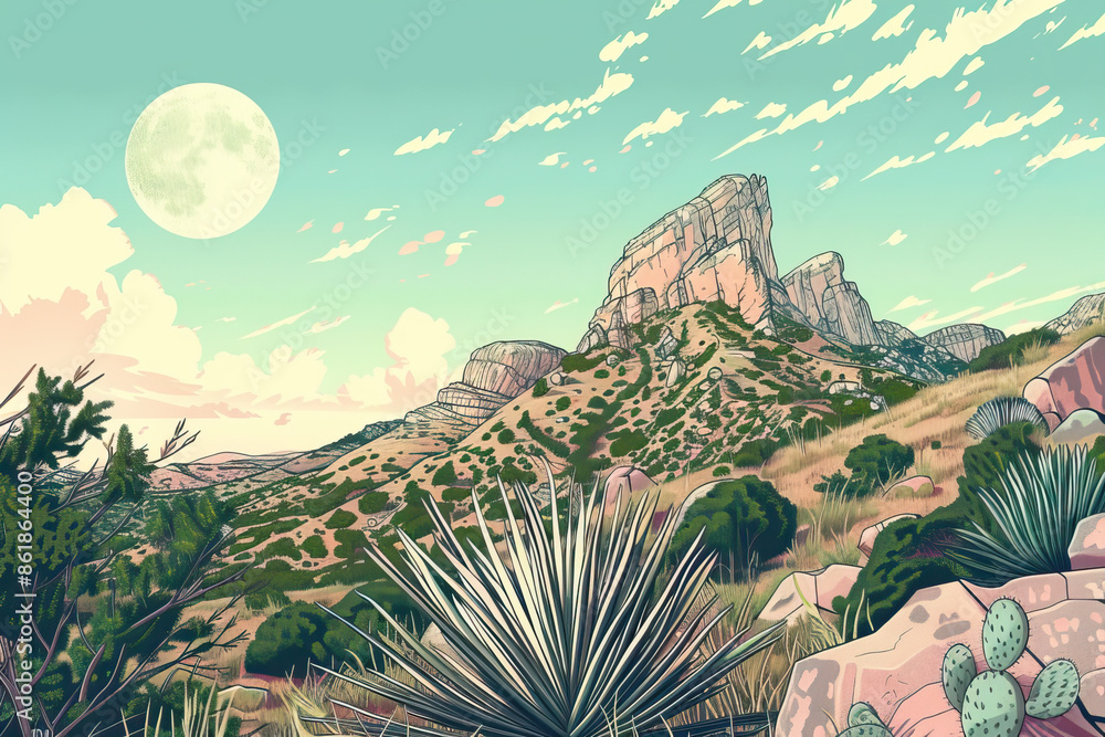 Risograph riso print national park poster illustration of Guadalupe ...