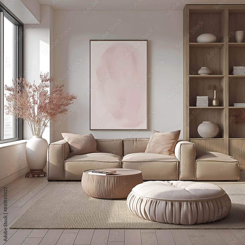 Aesthetic neoclassic room interior design. Mockup picture frames ...