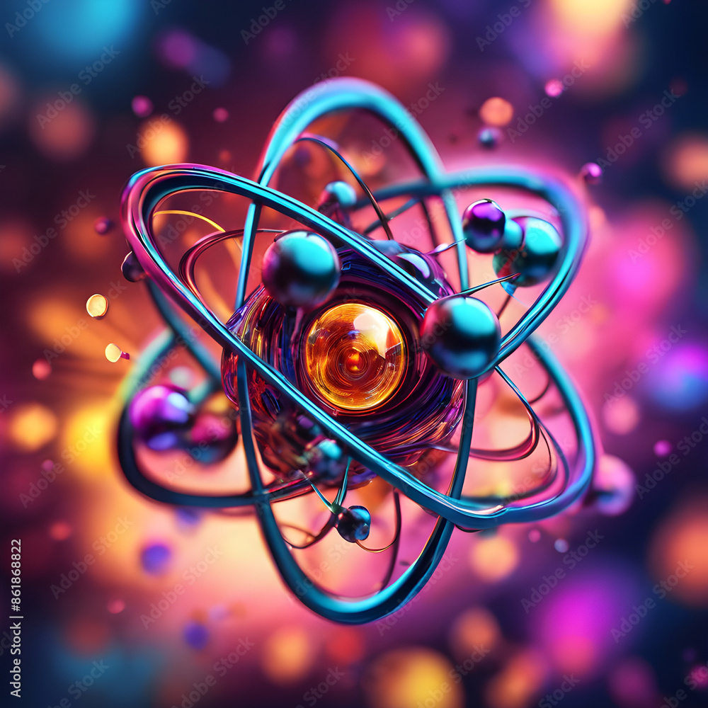 Scientific Illustration Of A 3d Atom Model With A Central Nucleus And