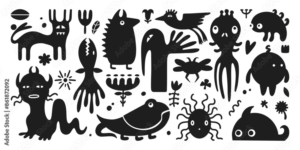 Strange creatures. Fictional monsters imaginary plants and animals ...