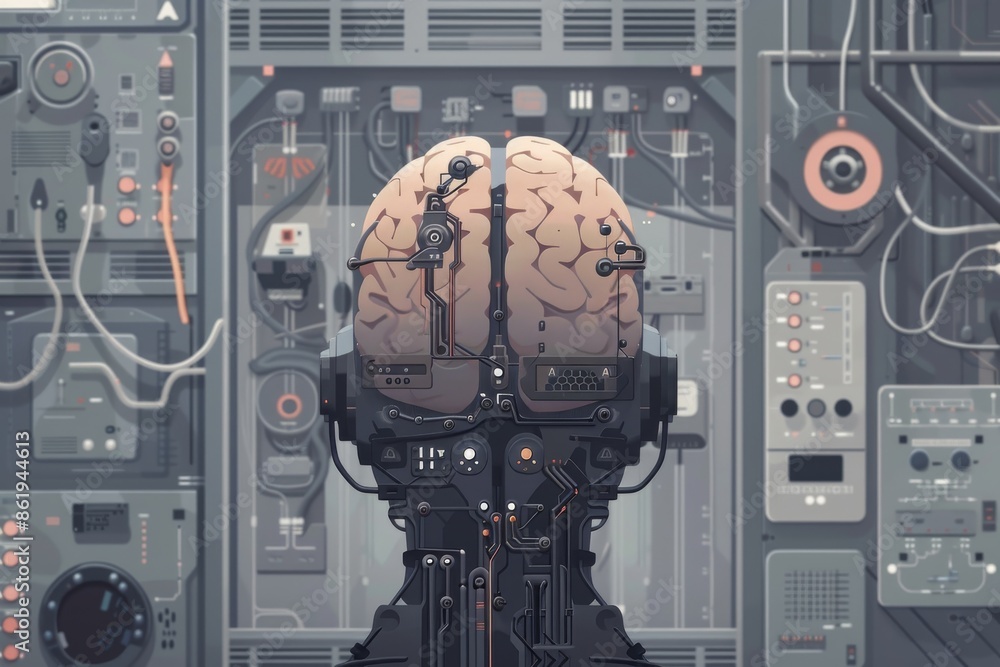 AI brain in machinery, digital innovation, mechanical intelligence ...