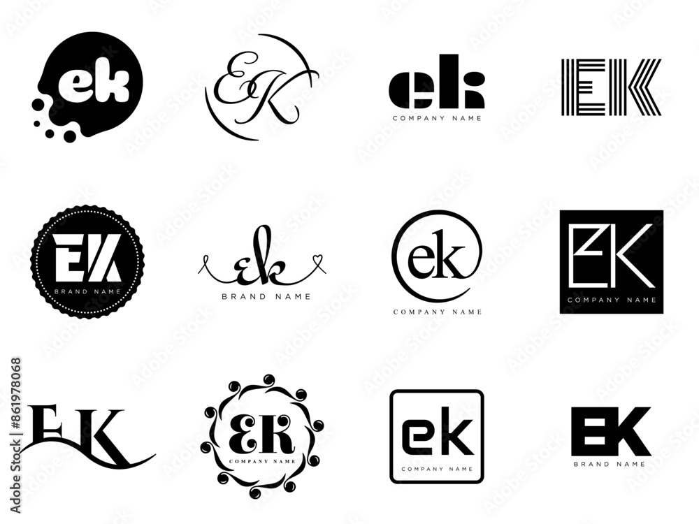 EK logo company template. Letter e and k logotype. Set different ...